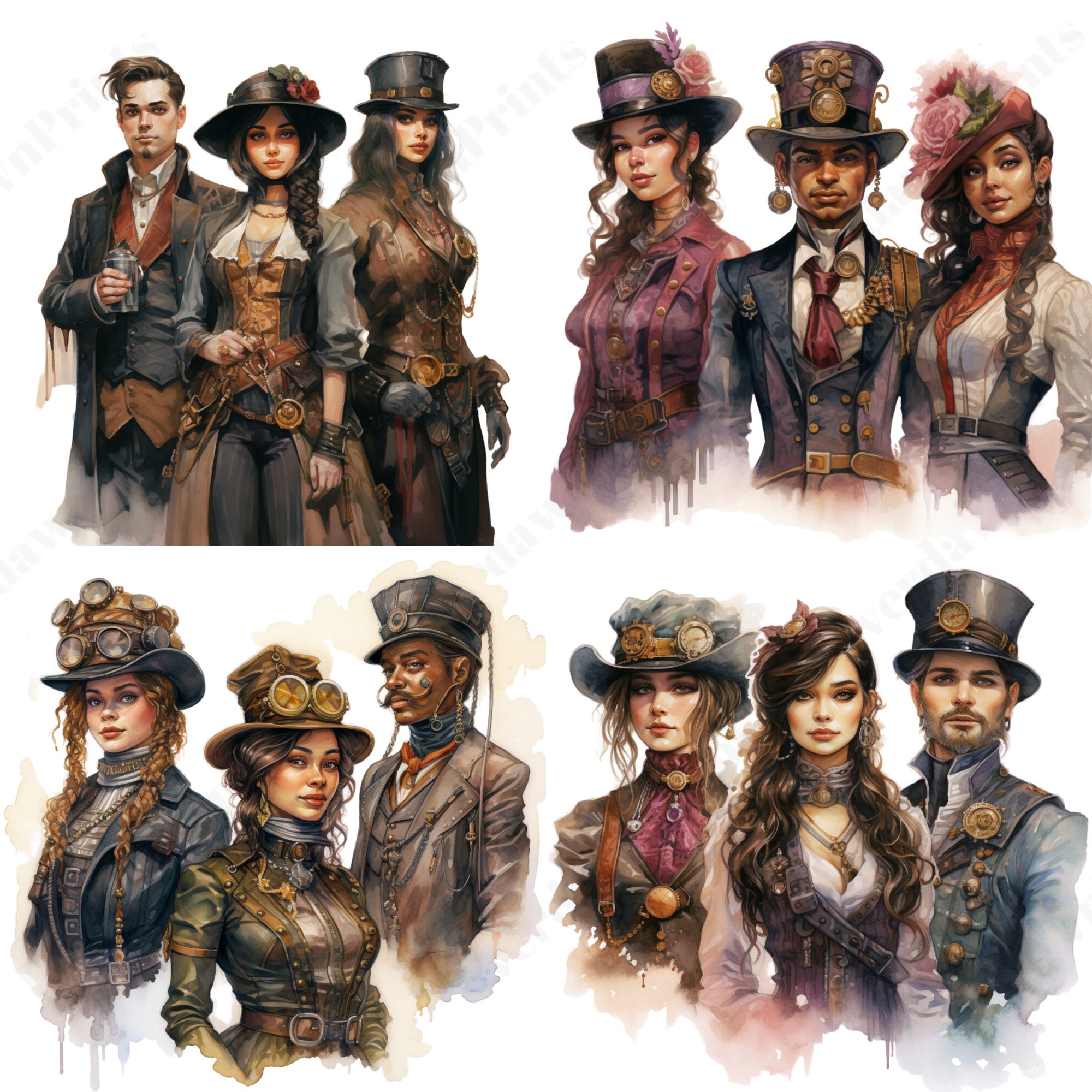 20 Watercolor Steampunk Characters Clipart, High Quality PNG ...