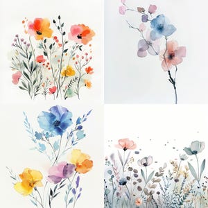 24 Watercolor Flowers Clipart, Floral Clipart Set, Botanical PNG Images ...