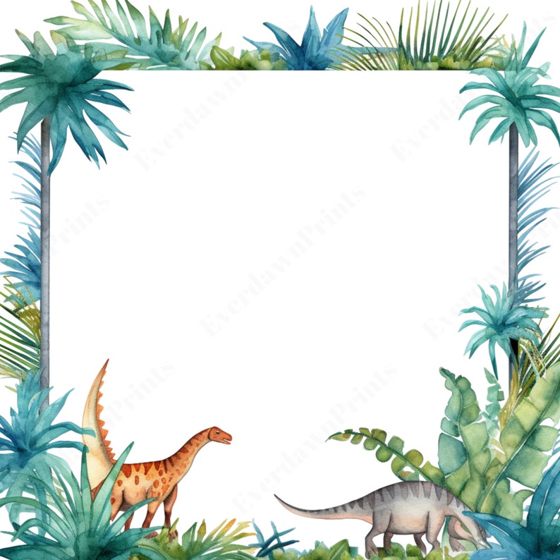 12 Watercolor Jurassic Palm Leaves Frames, Dino Borders, Dino Frames ...