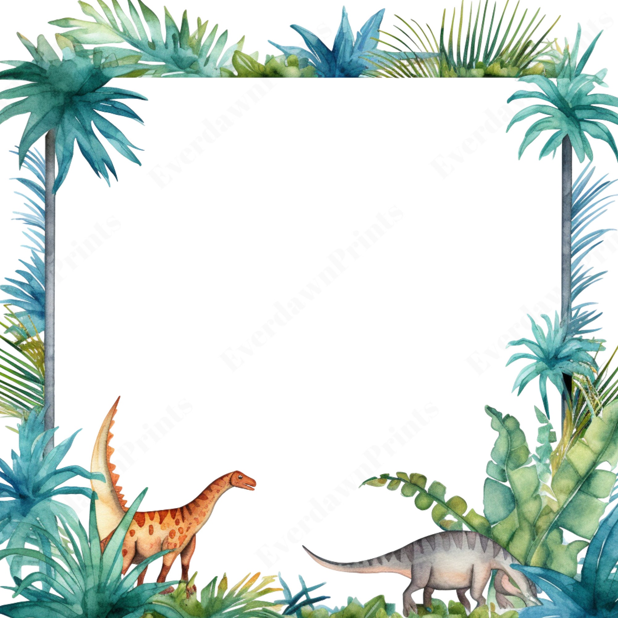 12 Watercolor Jurassic Palm Leaves Frames, Dino Borders, Dino Frames ...