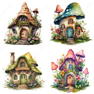 22 Watercolor Tiny Fairy House Clipart, Garden Gnomes, Transparent PNG ...