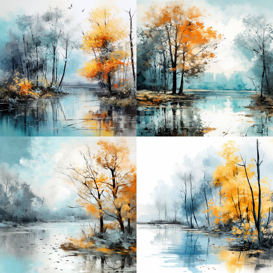 20 Autumn Trees Near a River Watercolor Clipart Watercolor Forest ...