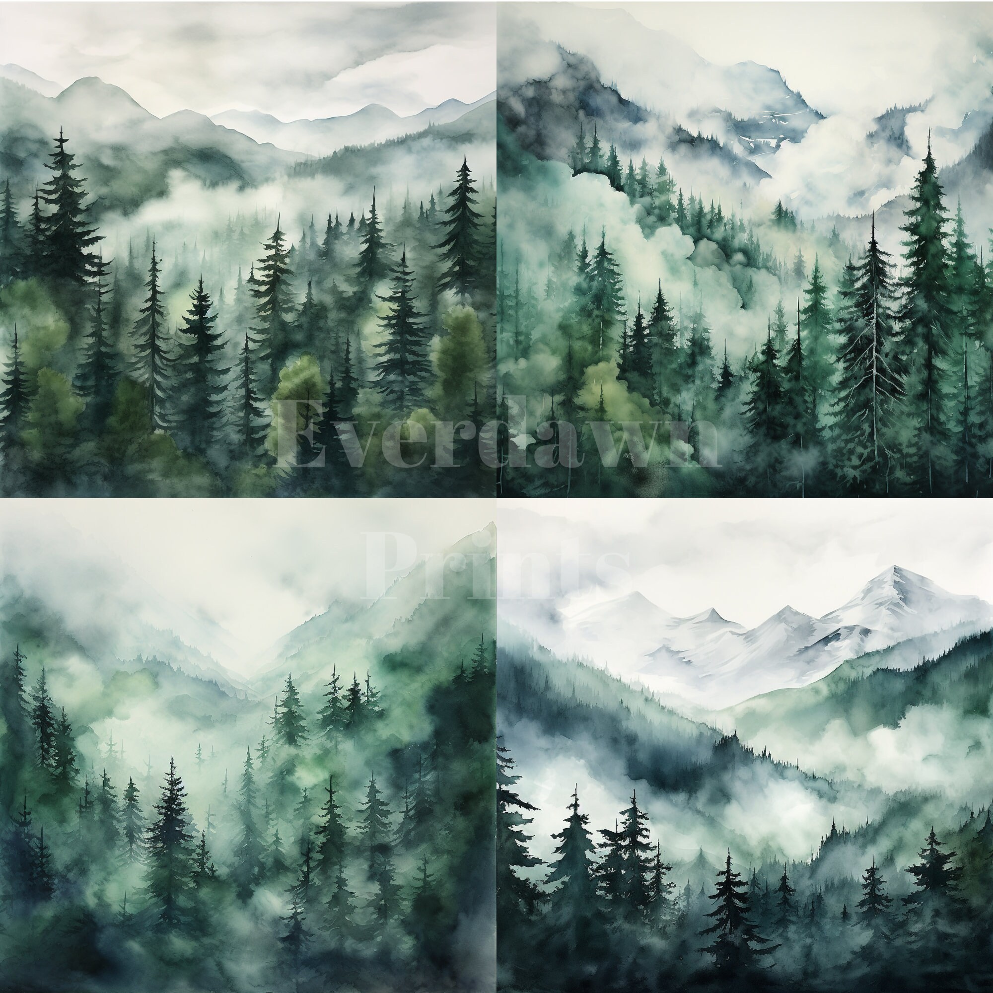 20 Watercolor Trees and Mountains, High Quality PNG, 300 Dpi ...