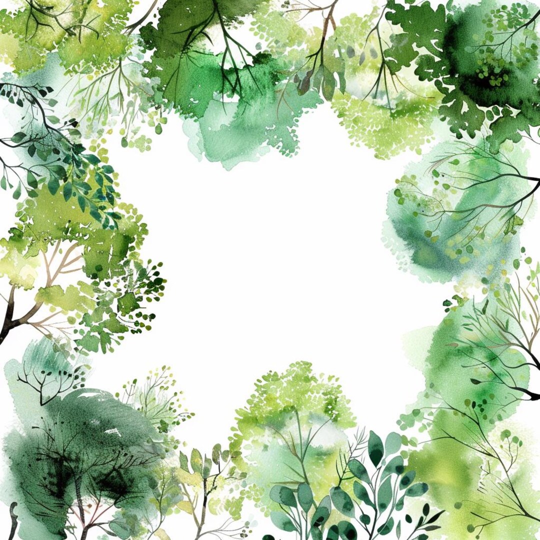 24 Watercolor Nature Clipart, Green Forest Trees Clip Art, Hand Painted ...