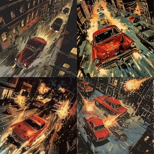 24 Vintage Comic Style Car Chase Clipart, Retro Car Chase Illustration ...