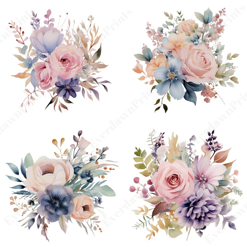 27 Boho Roses Bouquets Clipart Boho Flower PNG Dusty Pink - Etsy