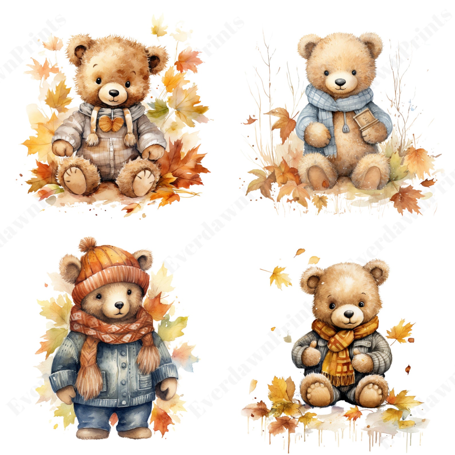 35 Fall Teddy Bear Clipart, Teddy Bear Clipart, Autumn Teddy Bear ...
