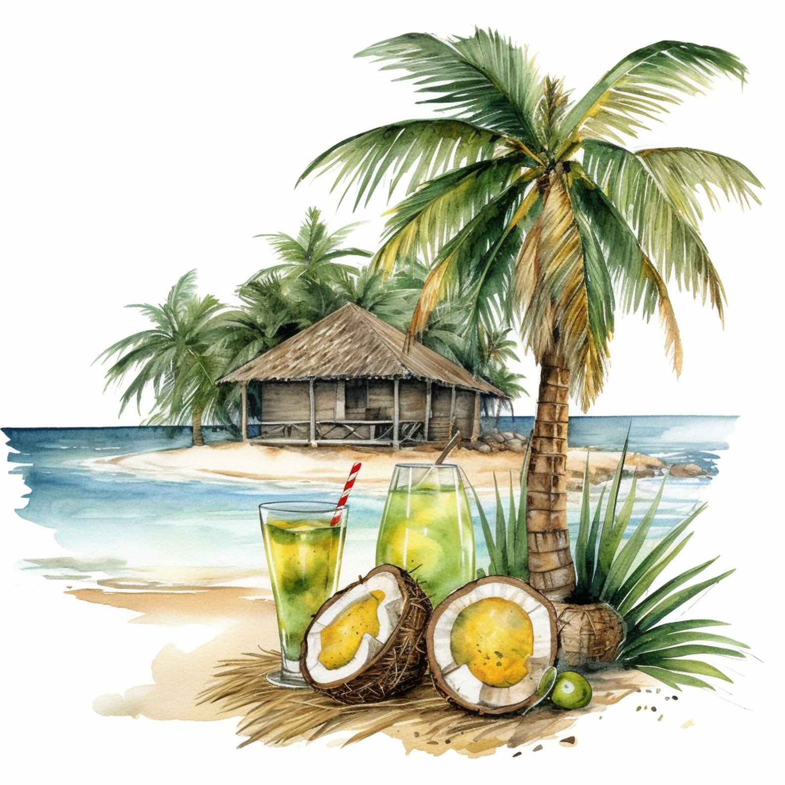 21 Watercolor Jamaica Clipart 300 Dpi Tropical Island Clipart in PNG ...
