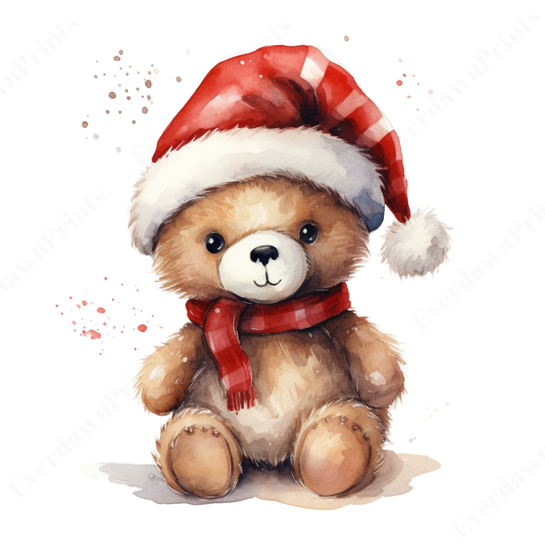 31 Christmas Teddy Bear Watercolor Clipart, Transparent PNG, Teddy Bear ...