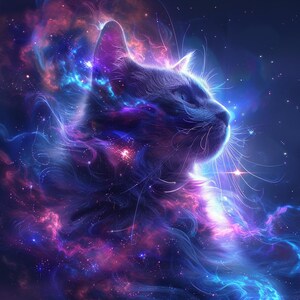 24 Cosmic Galaxy Cat Clipart, Mystical Space Cat Digital Art, Fantasy ...