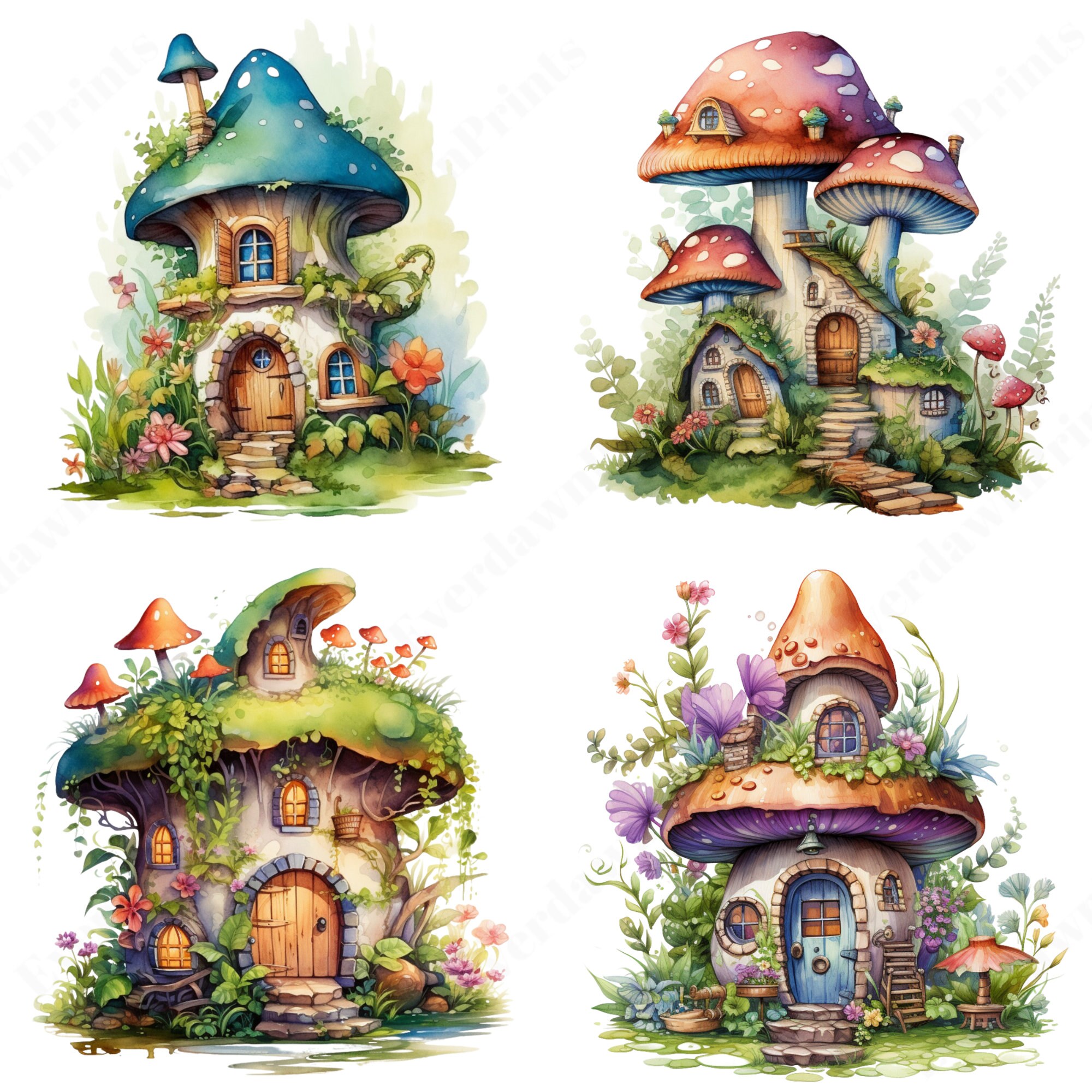 22 Watercolor Tiny Fairy House Clipart, Garden Gnomes, Transparent PNG ...