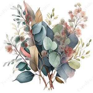 30 Watercolor Greenery Eucalyptus Clipart, Eucalyptus Bouquet, Greenery ...