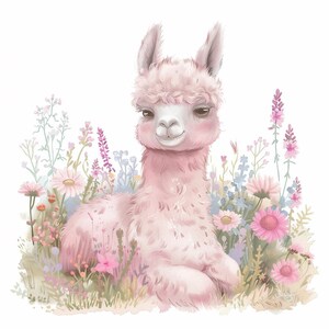 24 Cute Alpaca Clipart, Watercolor Animal Art, Flower Meadow ...