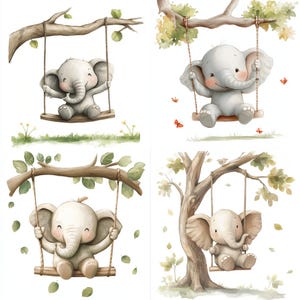16 Cute Elephant Swing Transparent Clipart, Baby Animal Digital Art ...