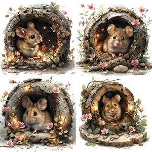 24 Cute Mouse in Forest Clipart, Woodland Animal Illustration, Digital ...