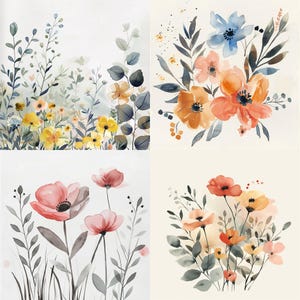 24 Watercolor Flowers Clipart, Floral Clipart Set, Botanical PNG Images ...
