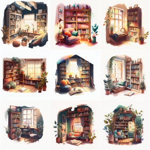58 Cozy Home Library Clipart Bundle, High Quality Pngs, Bookshelf ...