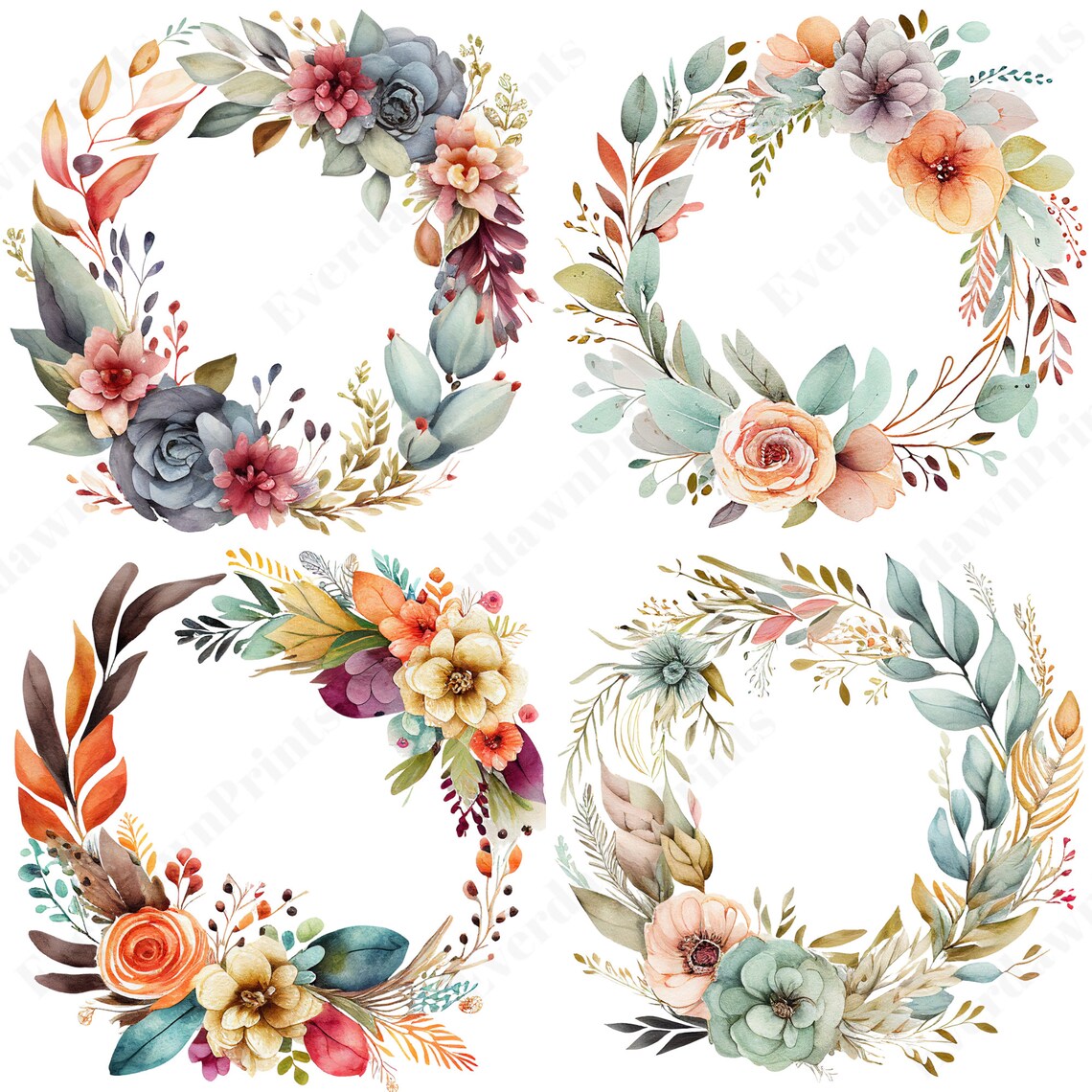 28 Watercolor Boho Borders, Floral Clipart, Clipart Borders, High ...