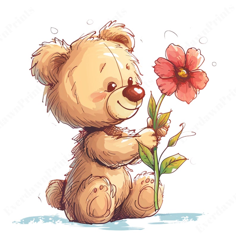 24 Cute Teddy Bear Watercolor Clipart, Kawaii Teddy Bear, Transparent ...