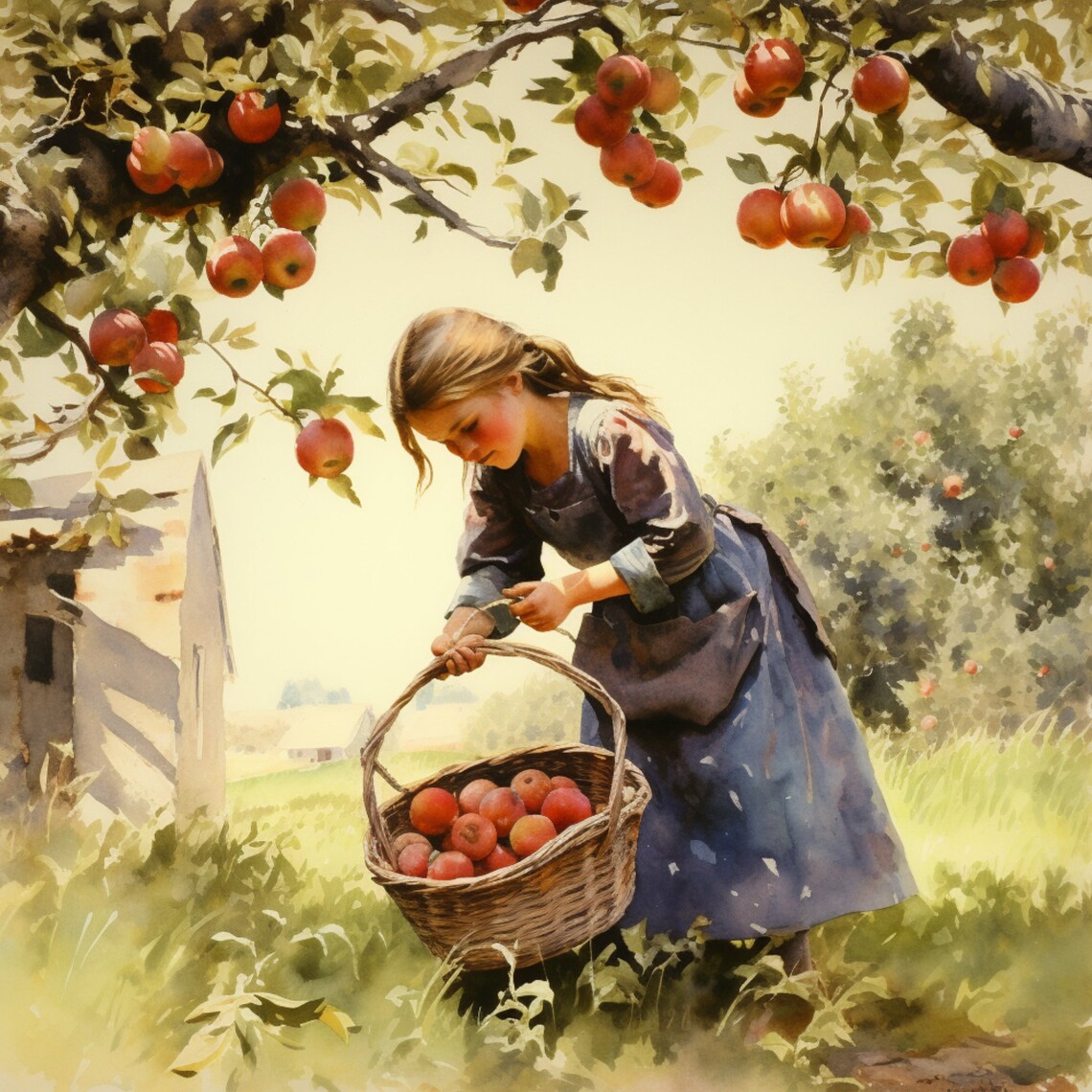 20 Watercolor Girl Picking Apples Clipart Clipart PNG - Etsy