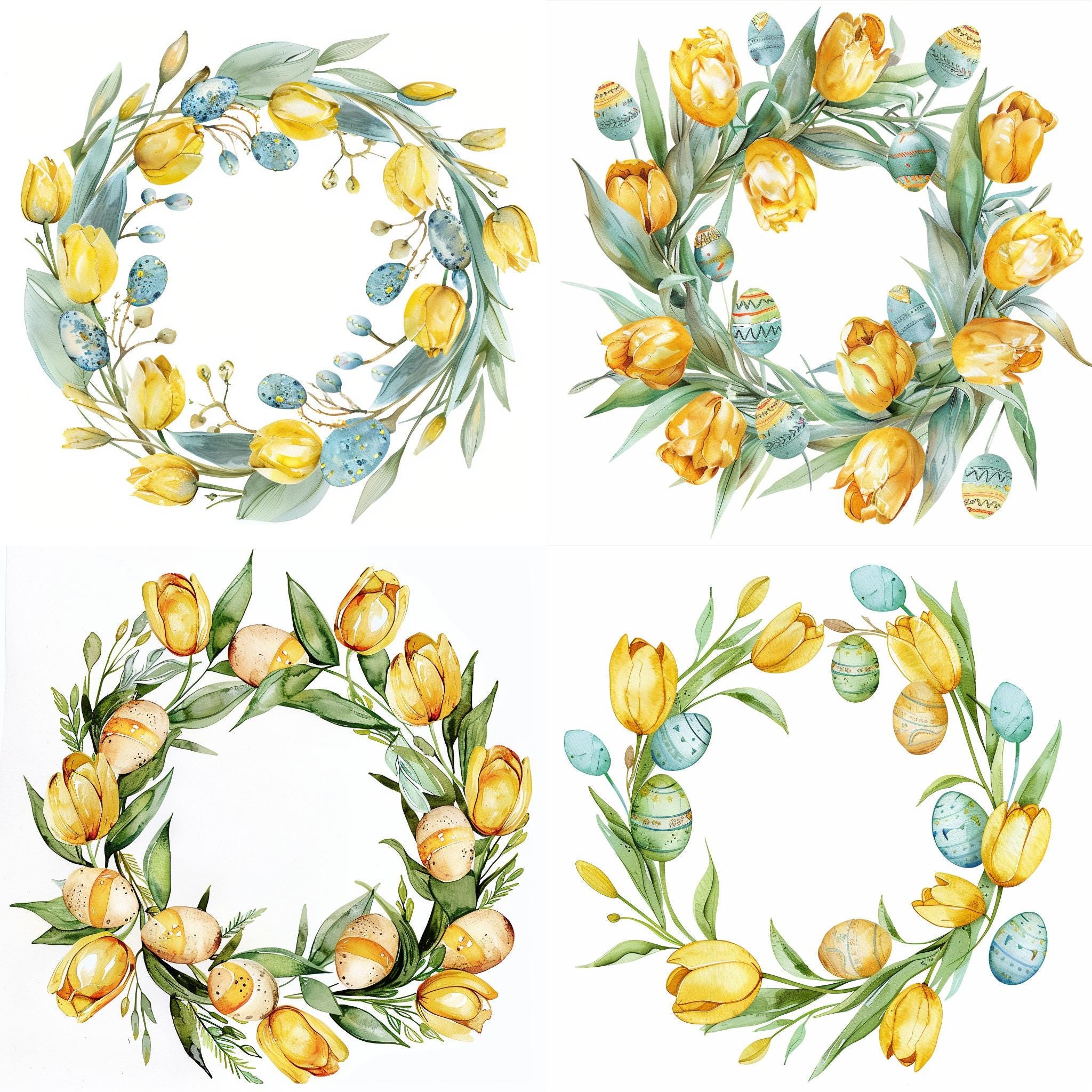 24 Spring Floral Clipart, Easter Wreath Clipart, Tulips, Egg Nest ...