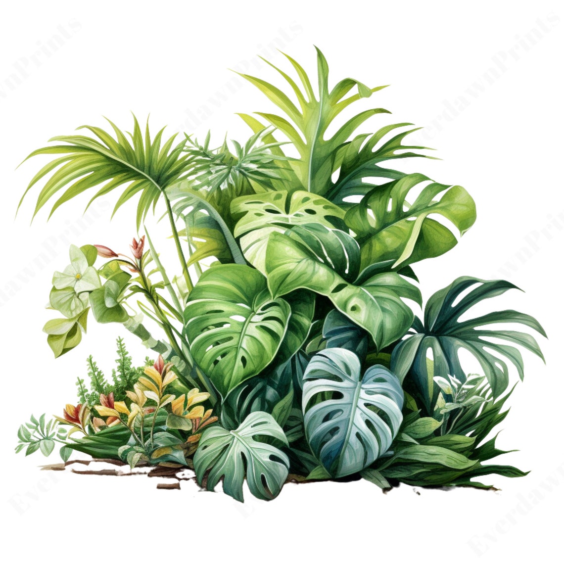 24 Watercolor Tropical Greenery Clipart – Lush Jungle Leaves, Monstera ...