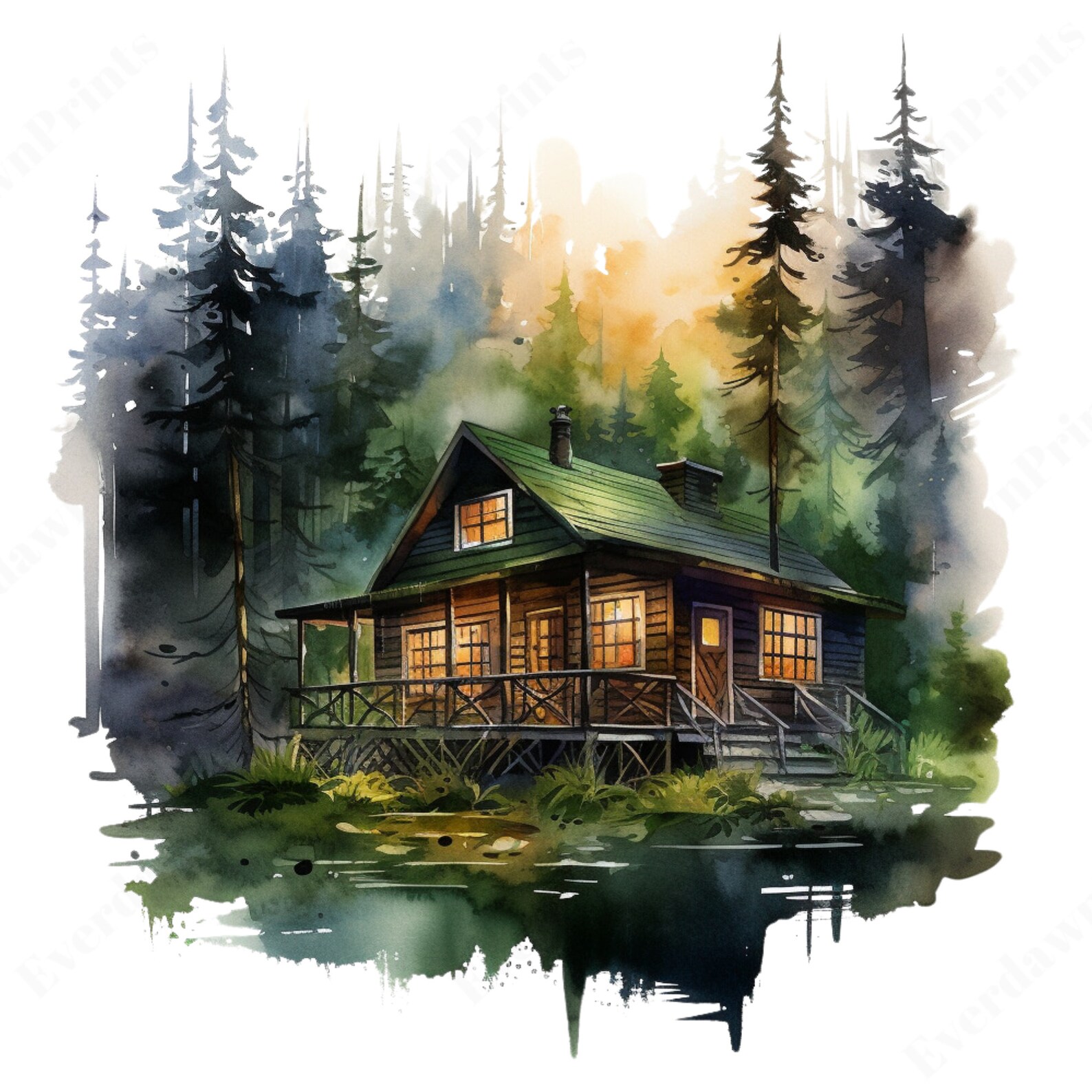 18 Cabin in the Woods, Watercolor Forest Background, High Quality PNG ...