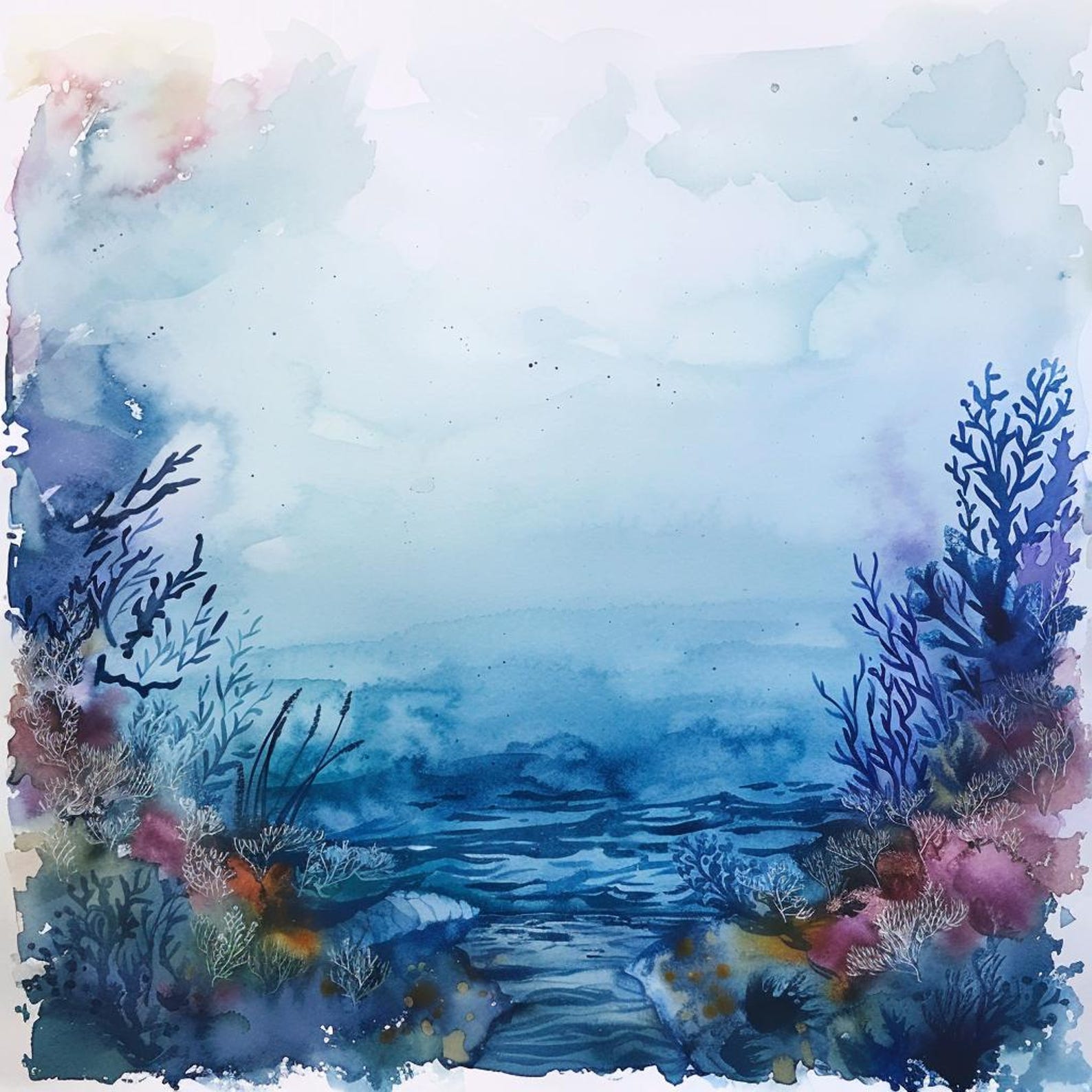 24 Watercolor Coral Reef Clipart, Ocean Clipart, Sea Life Illustration ...