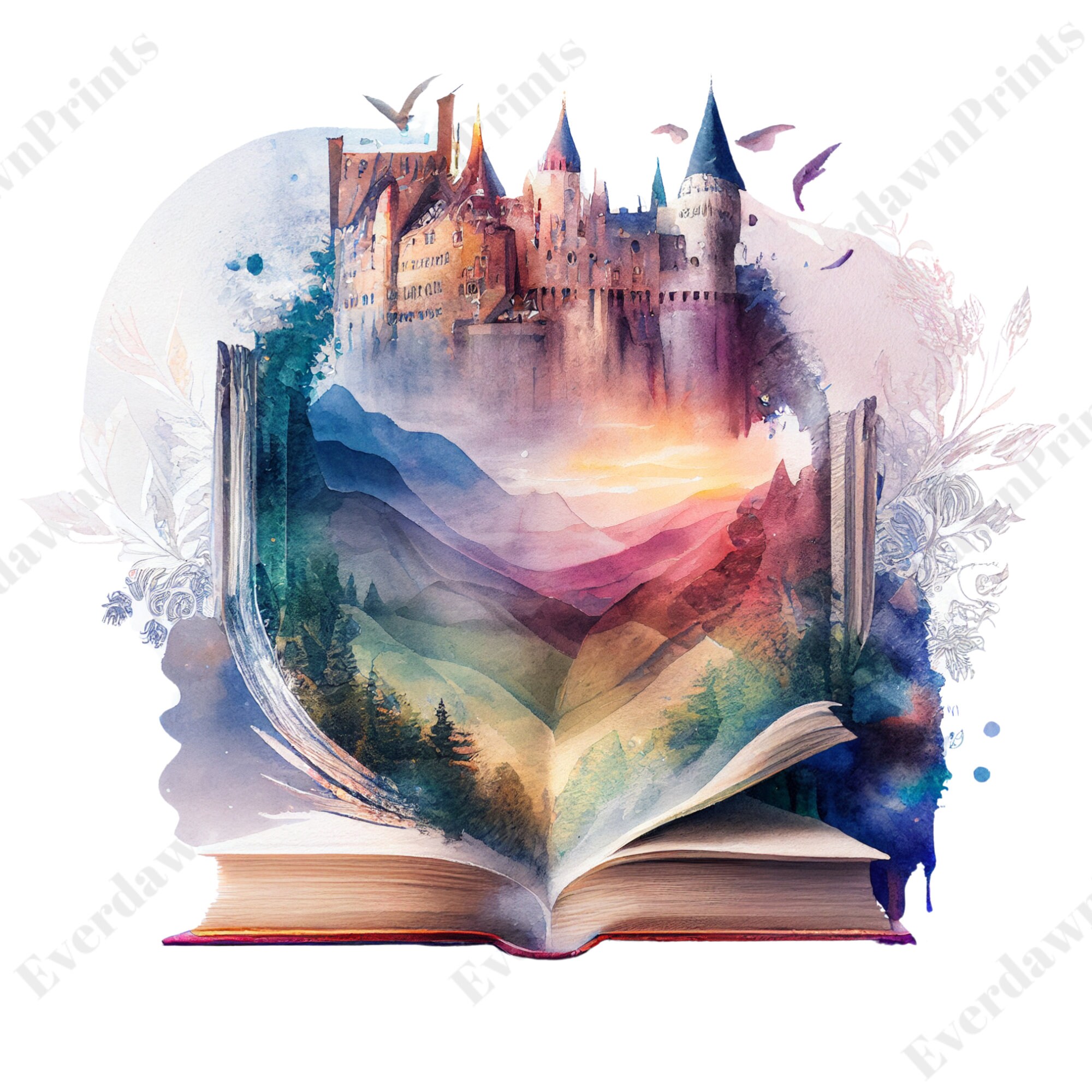 Watercolor Fantasy Book Clipart, Transparent PNG (digital Download) - Etsy