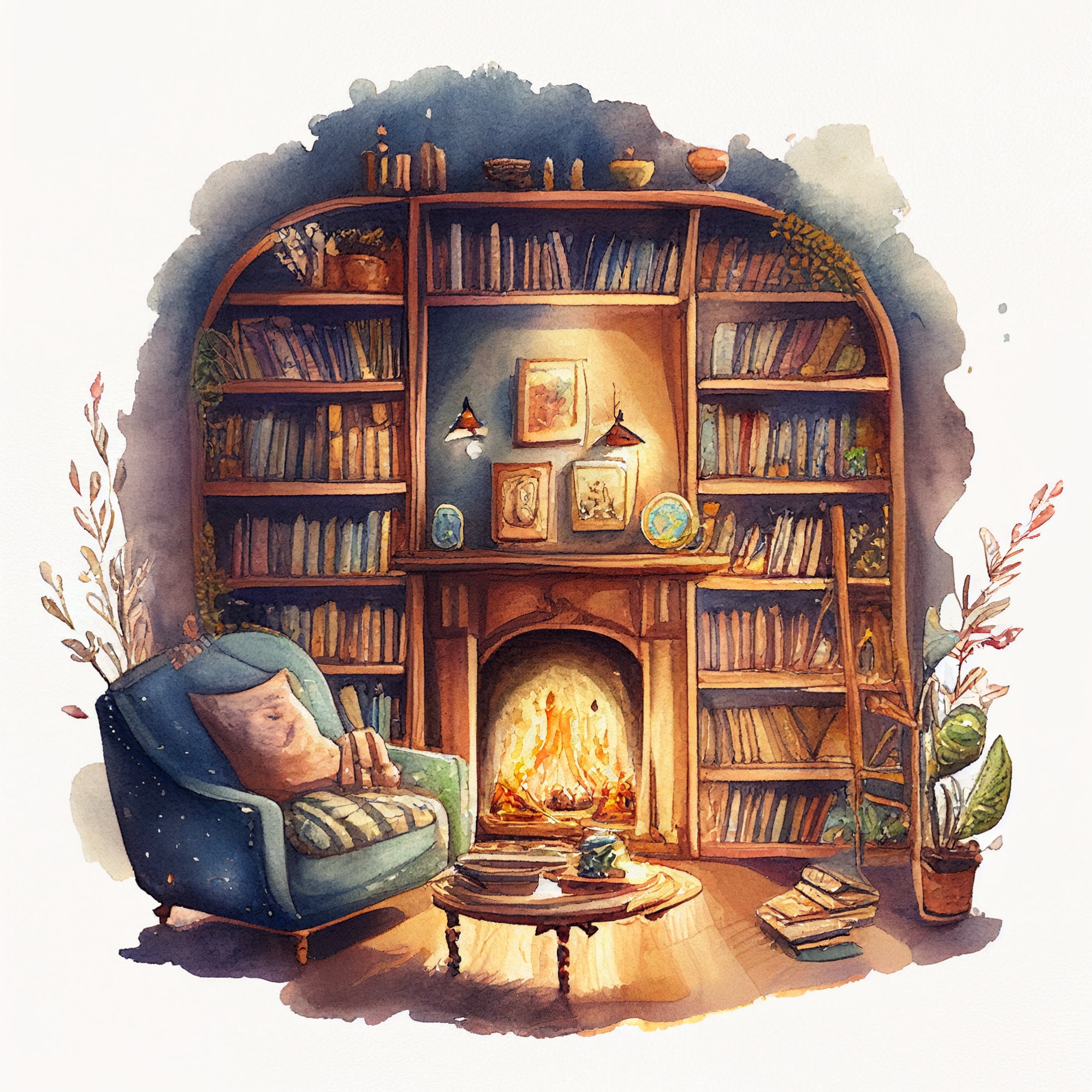 58 Cozy Home Library Clipart Bundle, High Quality Pngs, Bookshelf ...