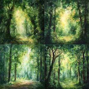 24 Green Forest Watercolor Clipart, Watercolor Backgrounds, Forest ...