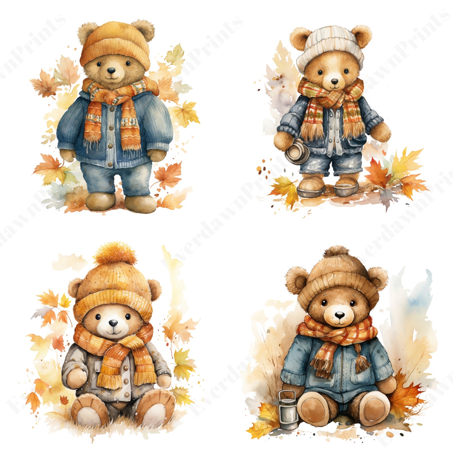 35 Fall Teddy Bear Clipart, Teddy Bear Clipart, Autumn Teddy Bear ...