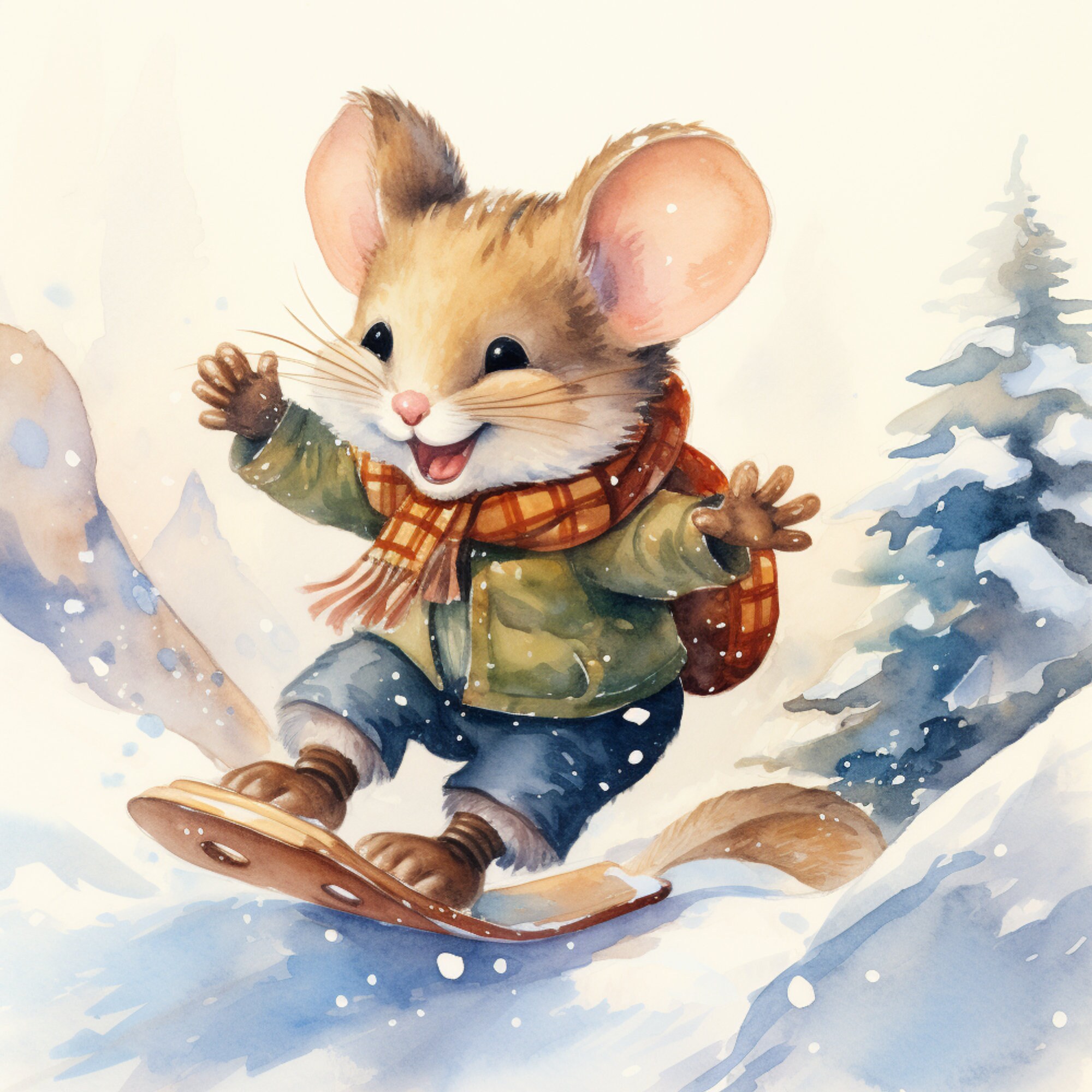 19 Sledding Mouse Watercolor Clipart, PNG, 300 Dpi, Mouse Clipart ...