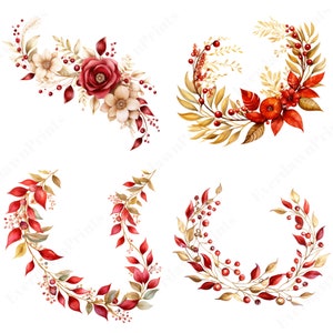 28 Watercolor Red and Gold Garland, Transparent, Christmas Clipart ...