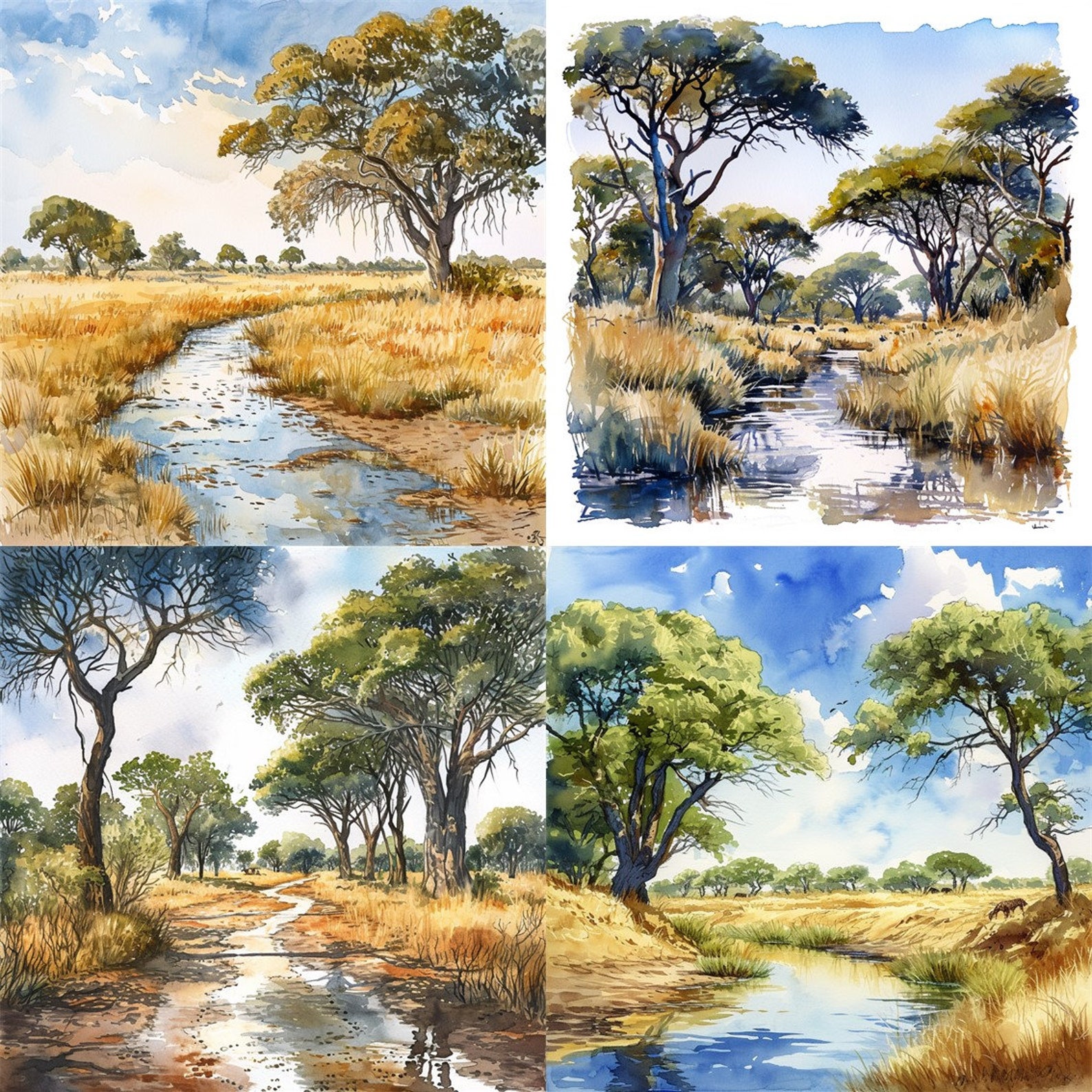 28 African Savanah Watercolor Clipart, Digital Download, Nature Wall ...