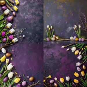 24 Spring Easter Egg Tulip Clipart, Purple Floral Background, Digital ...