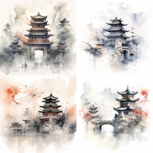 24 Watercolor Ancient Chinese Building, High Quality PNG, 300 Dpi ...