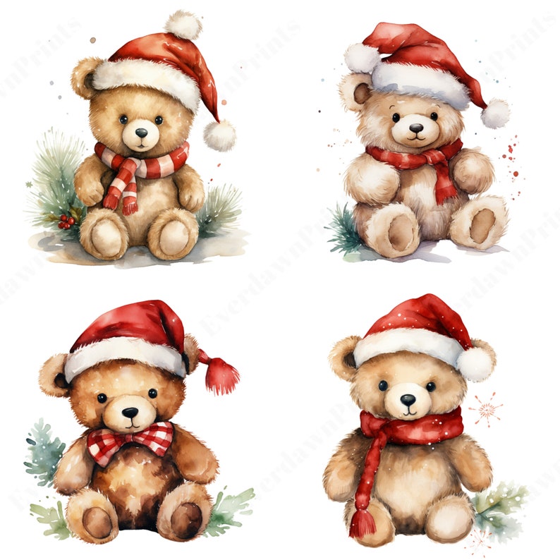31 Christmas Teddy Bear Watercolor Clipart, Transparent PNG, Teddy Bear ...