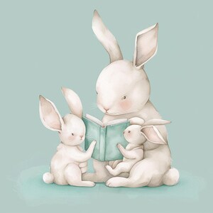 24 Cute Bunny Family Reading Book Clipart, Watercolor Rabbit ...