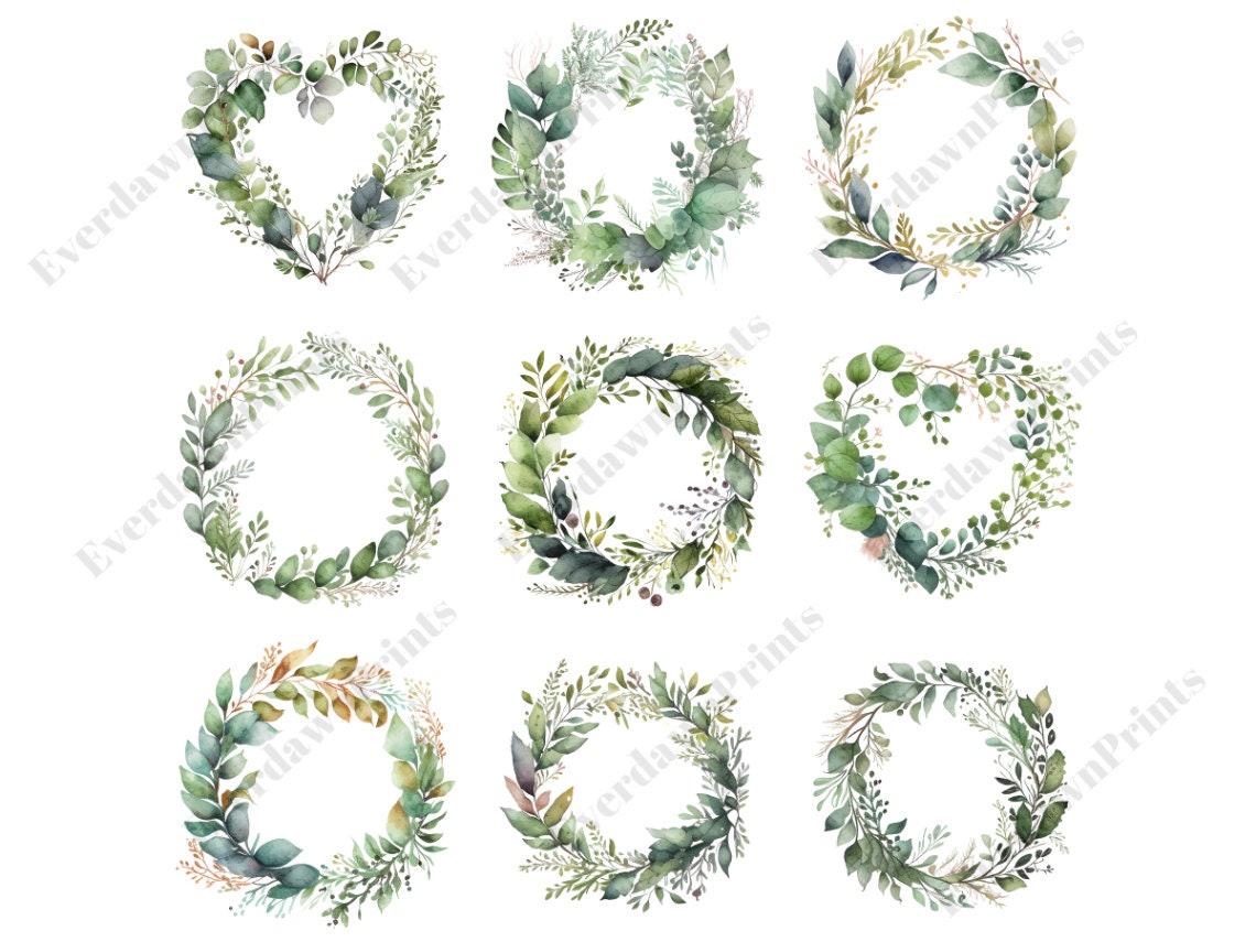 52 Botanical Watercolor Clipart Hand Drawn Greenery PNG - Etsy