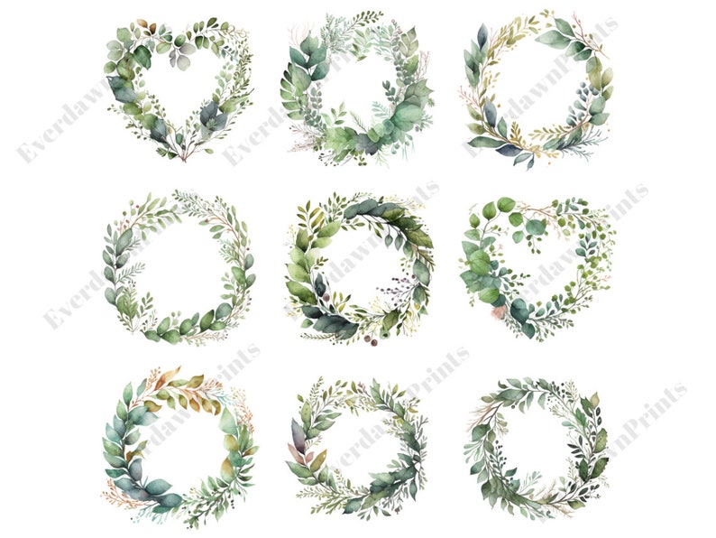 52 Botanical Watercolor Clipart Hand Drawn Greenery PNG - Etsy