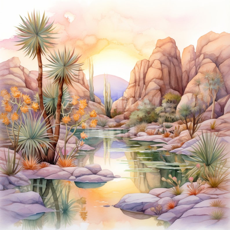 20 Watercolor Oasis Clipart, High Quality PNG, 300 Dpi, Clipart, Oasis ...