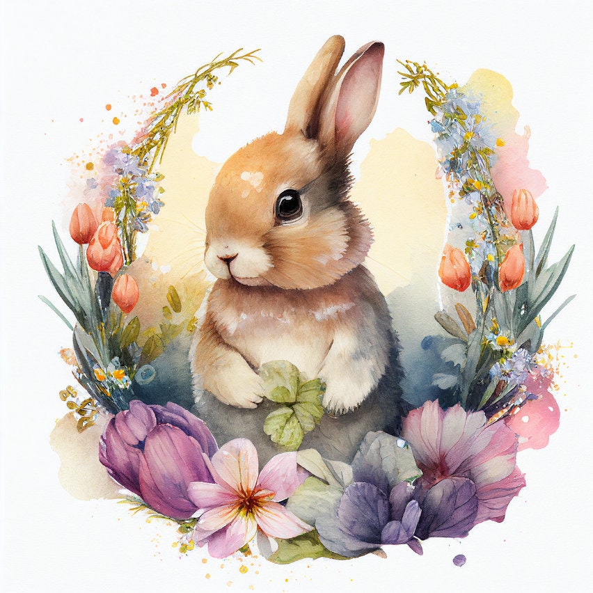 29 Floral Bunnies Clipart High Quality Pngs Nursery Art - Etsy