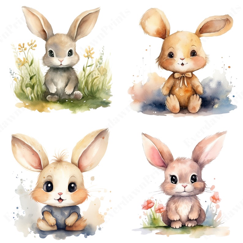 20 Watercolor Cute Bunny Clipart, Transparent, High Quality Pngs ...