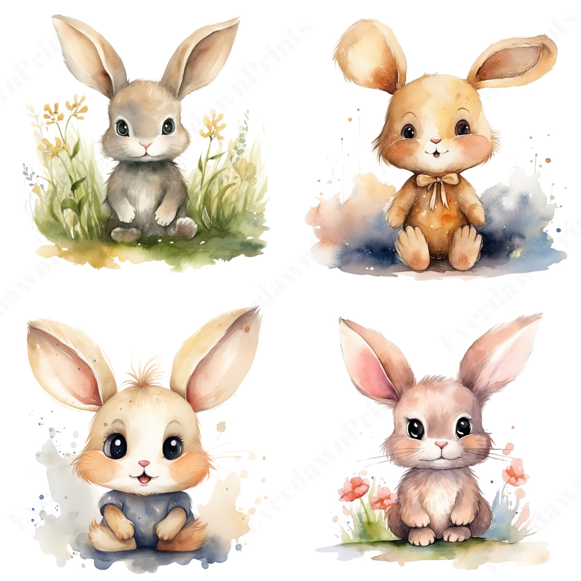 20 Watercolor Cute Bunny Clipart, Transparent, High Quality Pngs ...