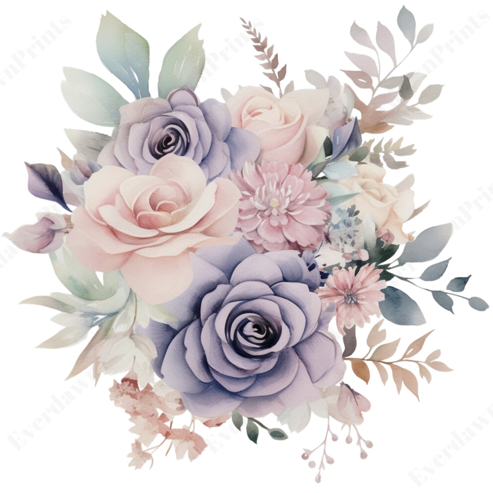 27 Boho Roses Bouquets Clipart, Boho Flower PNG, Dusty Pink Watercolor ...