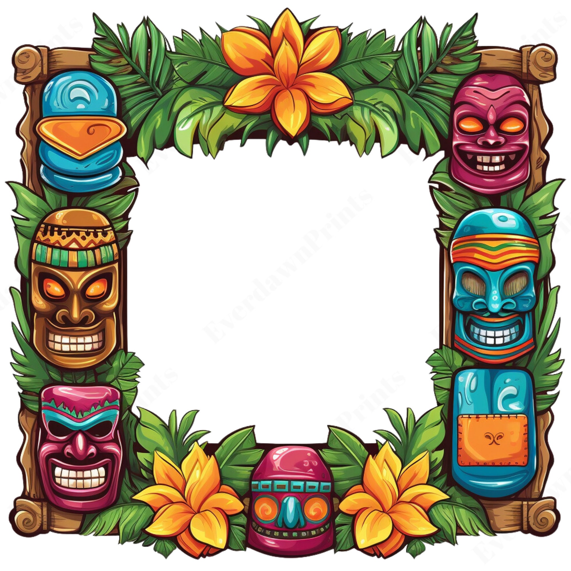 52 Watercolor Tiki Frames, Party Frames, Hawai Borders, Hawai Frames ...
