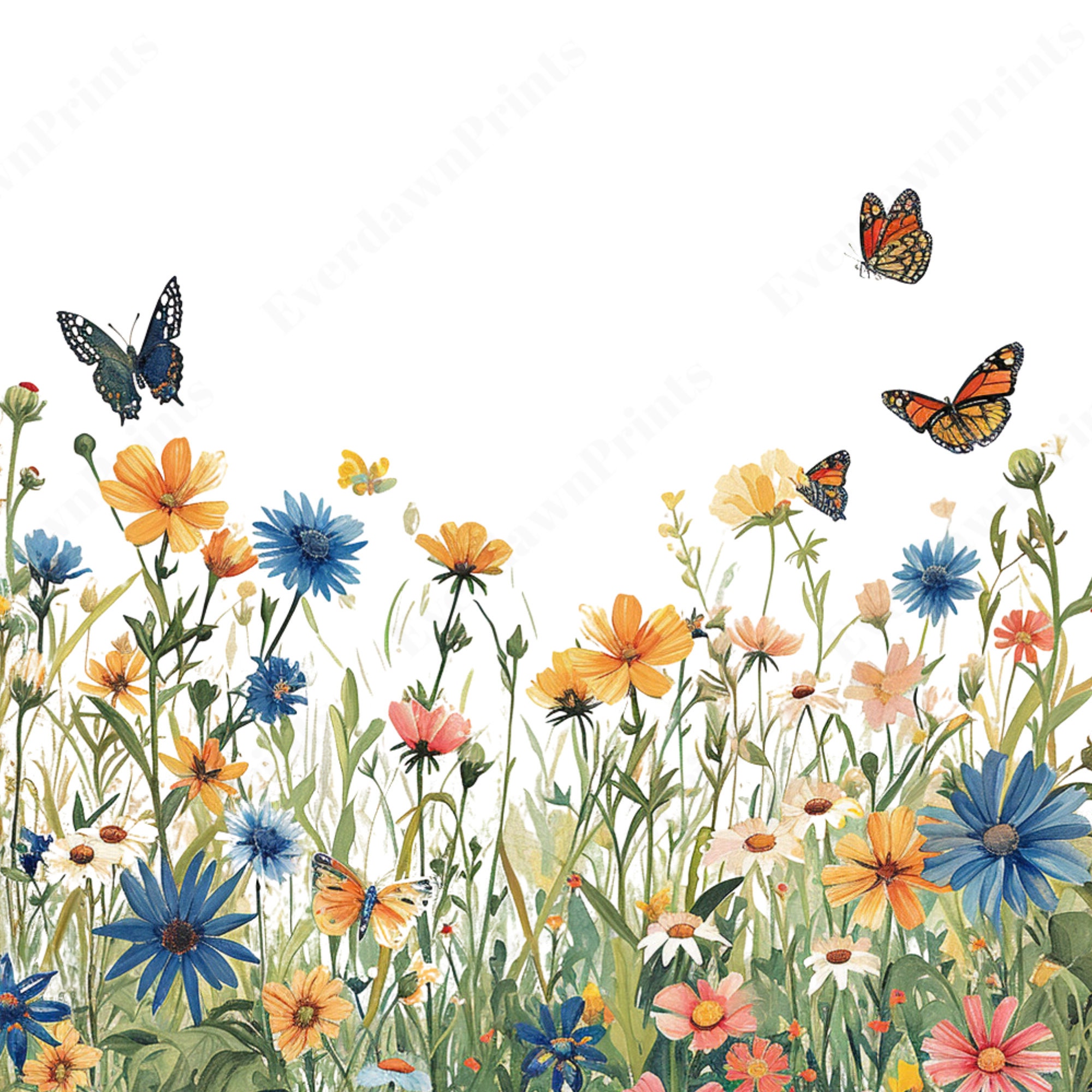16 Watercolor Butterfly Garden Clipart, Floral Nature Artwork, Vibrant ...