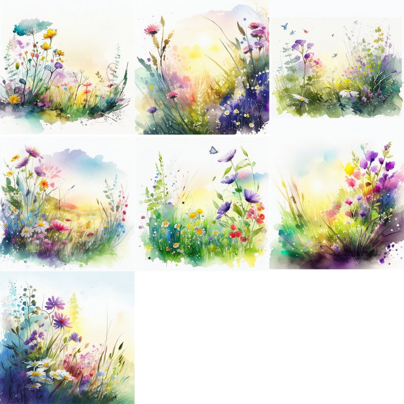 Watercolor Wildflower Meadow Clipart, Nursery Art (digital Download) - Etsy