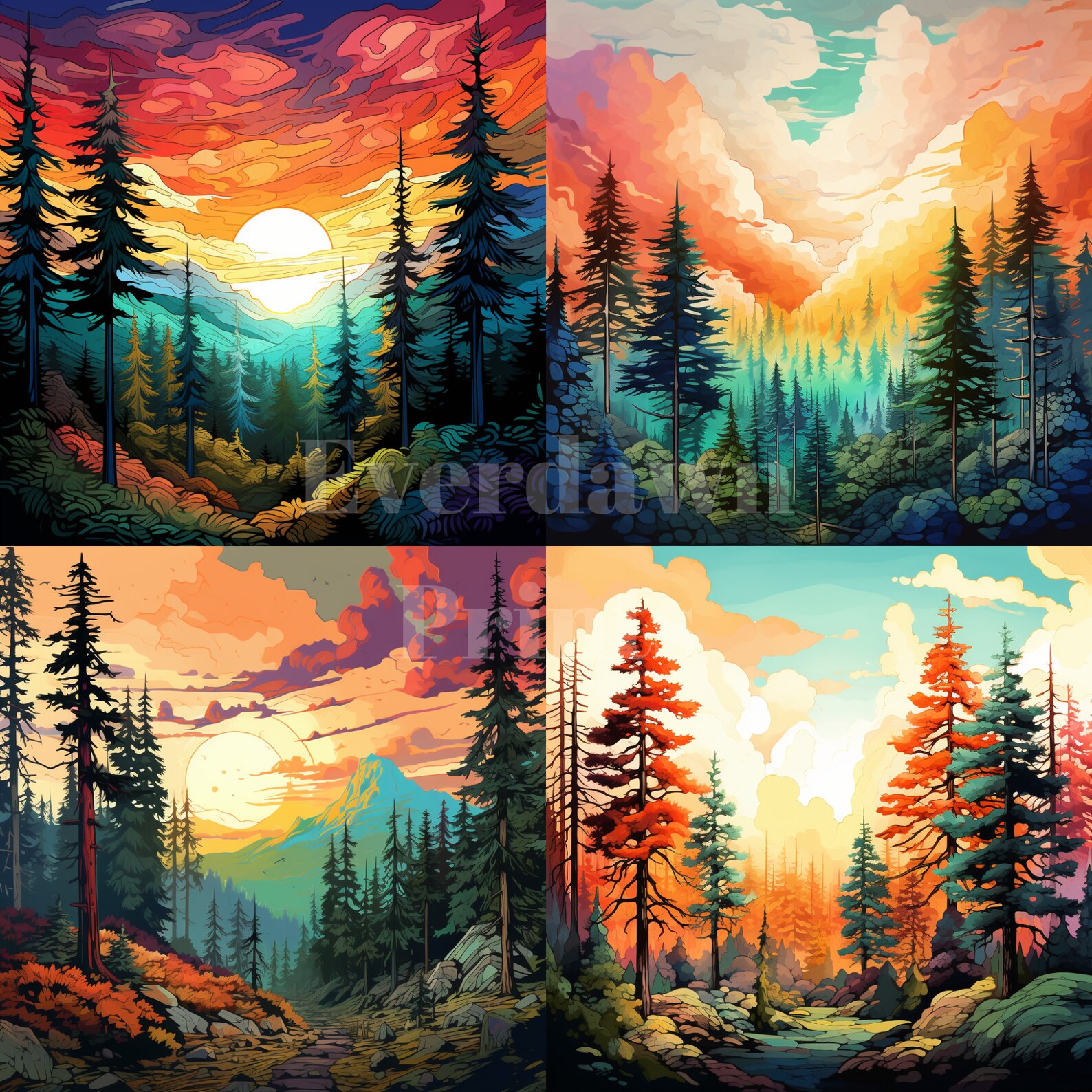 32 Colorful Pine Trees Watercolor Clipart – High-quality Pngs for ...